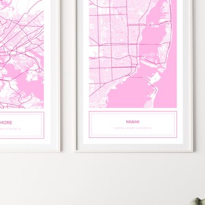 Miami Map, Map of Miami, Pink Miami Map, Miami Poster, Map of Miami ...