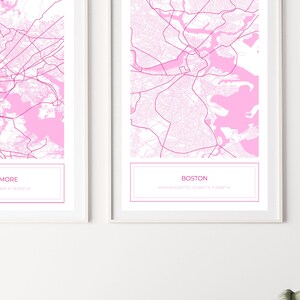 Boston Map, Map of Boston, Pink Boston Map, Boston Poster, Map of ...