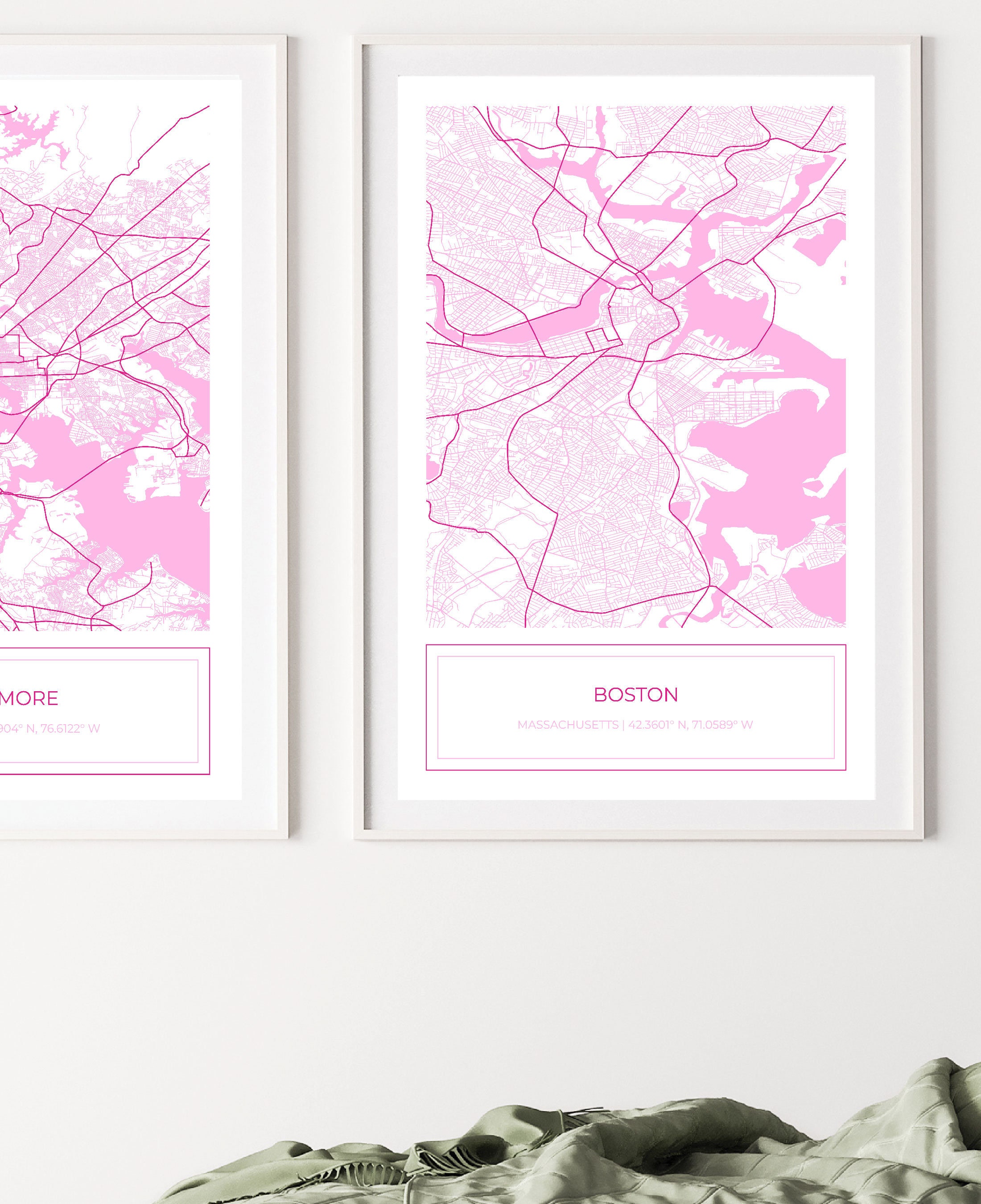 Boston Map, Map of Boston, Pink Boston Map, Boston Poster, Map of ...