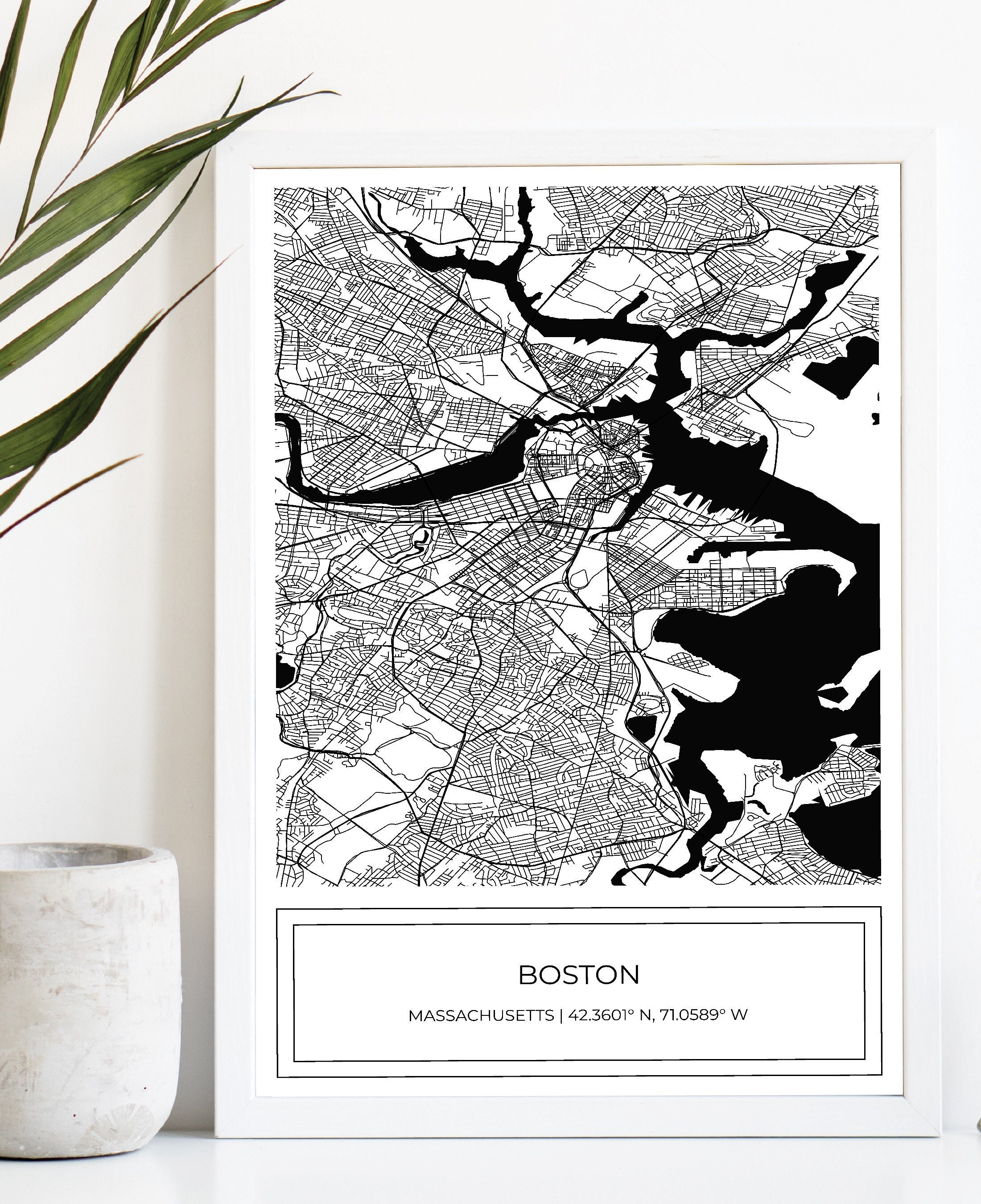 Boston Map, Map of Boston, Black Boston Map, Boston Poster, Map of ...
