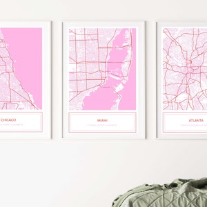 Chicago Map, Map of Chicago, Pink Chicago Map, Chicago Poster, Map of ...