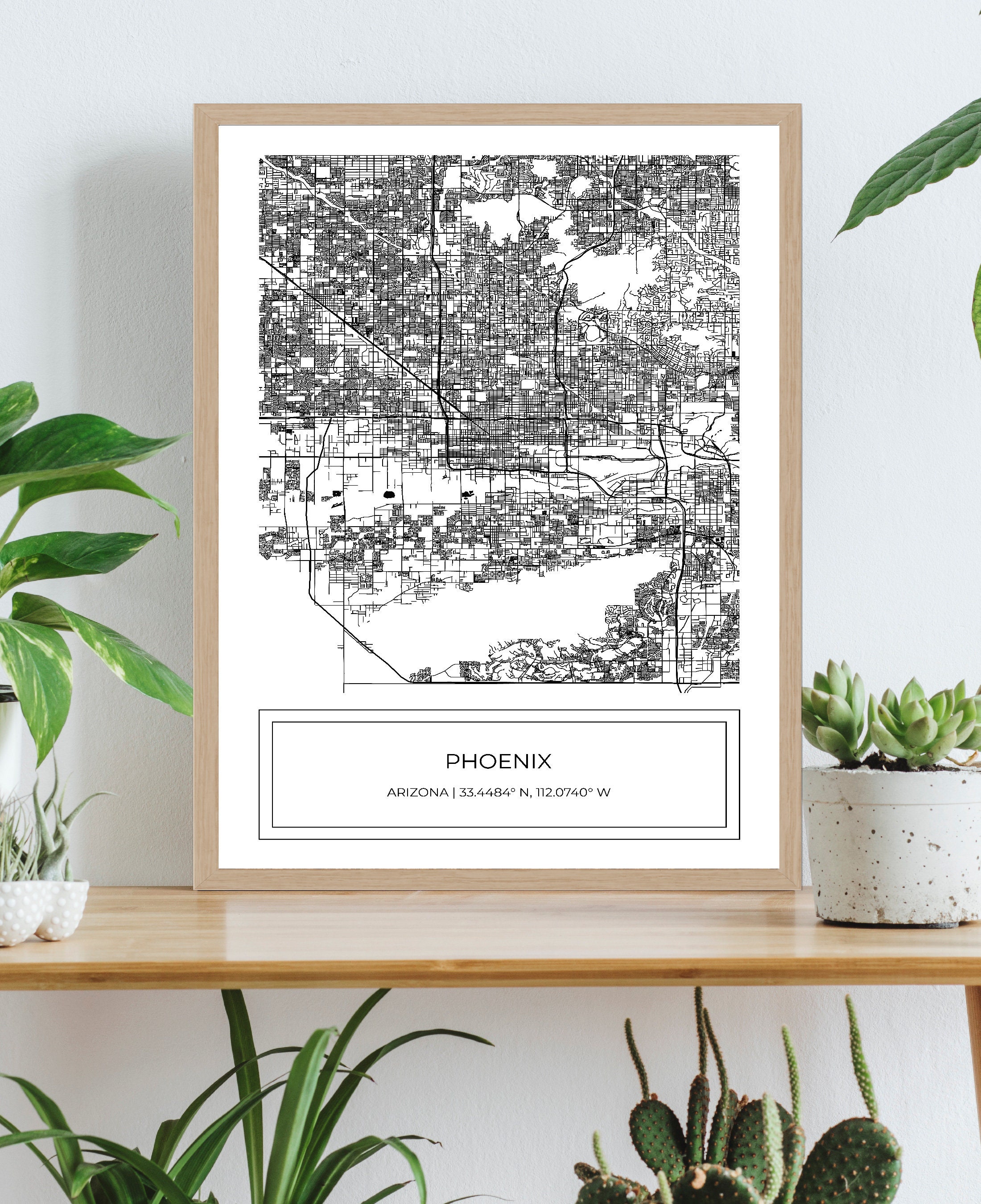 Phoenix Map, Map of Phoenix, Black White Phoenix Map, Phoenix Poster ...