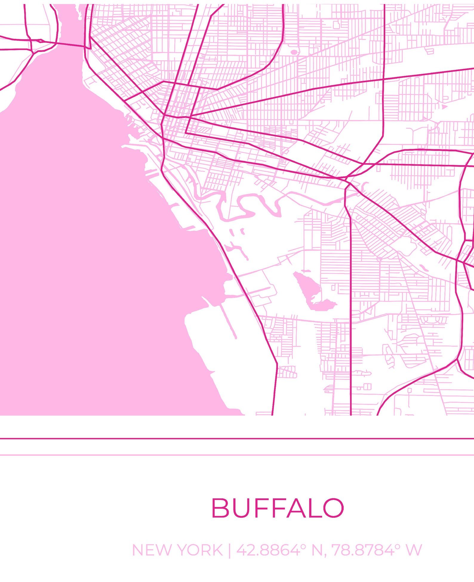 Buffalo Map, Map of Buffalo, Pink Buffalo Map, Buffalo Poster, Buffalo ...