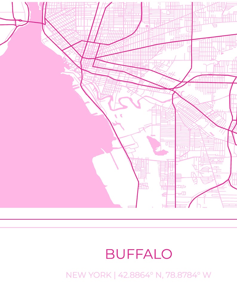 Buffalo Map, Map of Buffalo, Pink Buffalo Map, Buffalo Poster, Buffalo ...