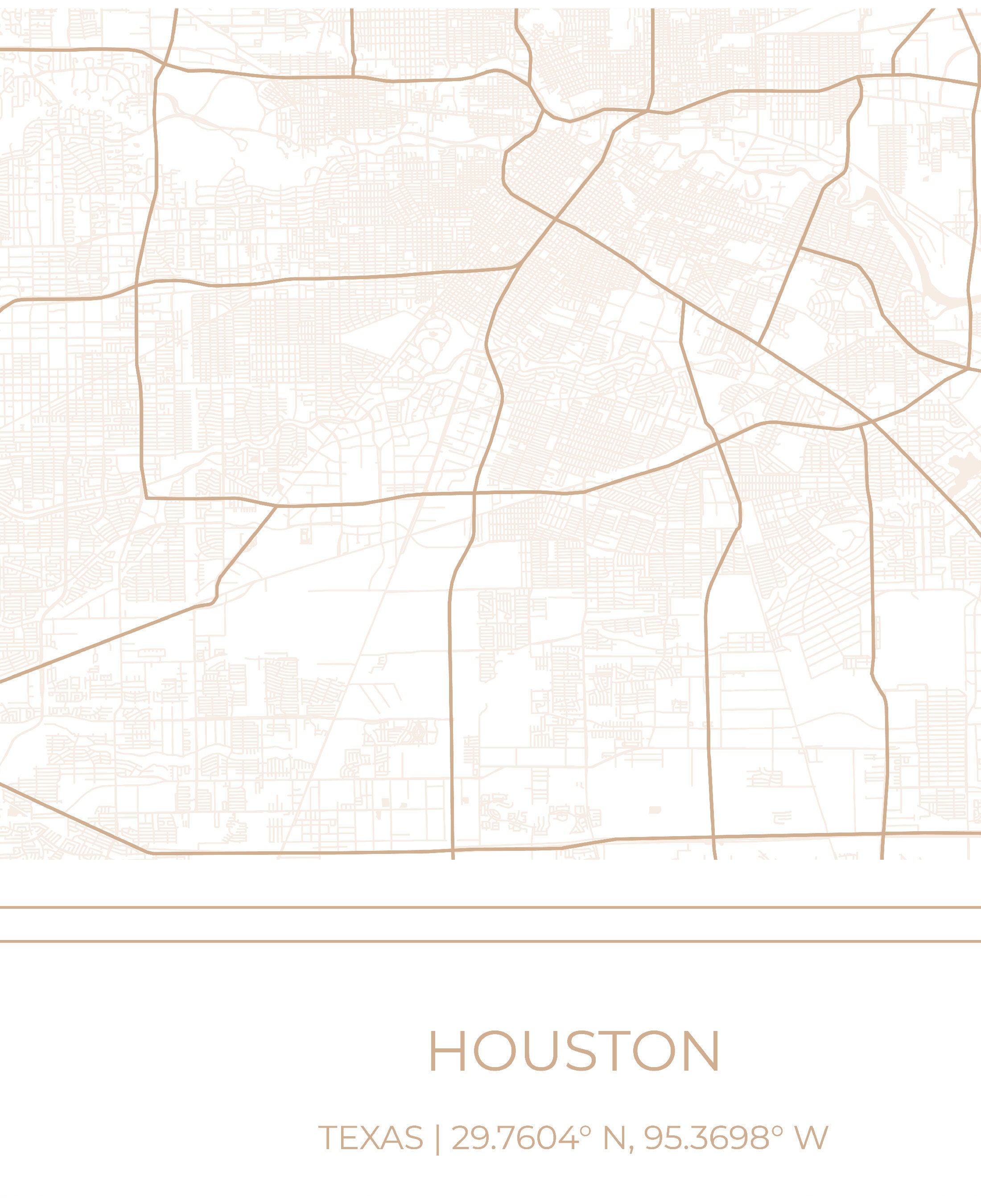 Map of Houston Texas, Houston Texas Map, Modern Houston Texas Map, Nude ...