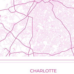 Charlotte Map, Map of Charlotte, Pink Charlotte Map, Poster, Map of ...