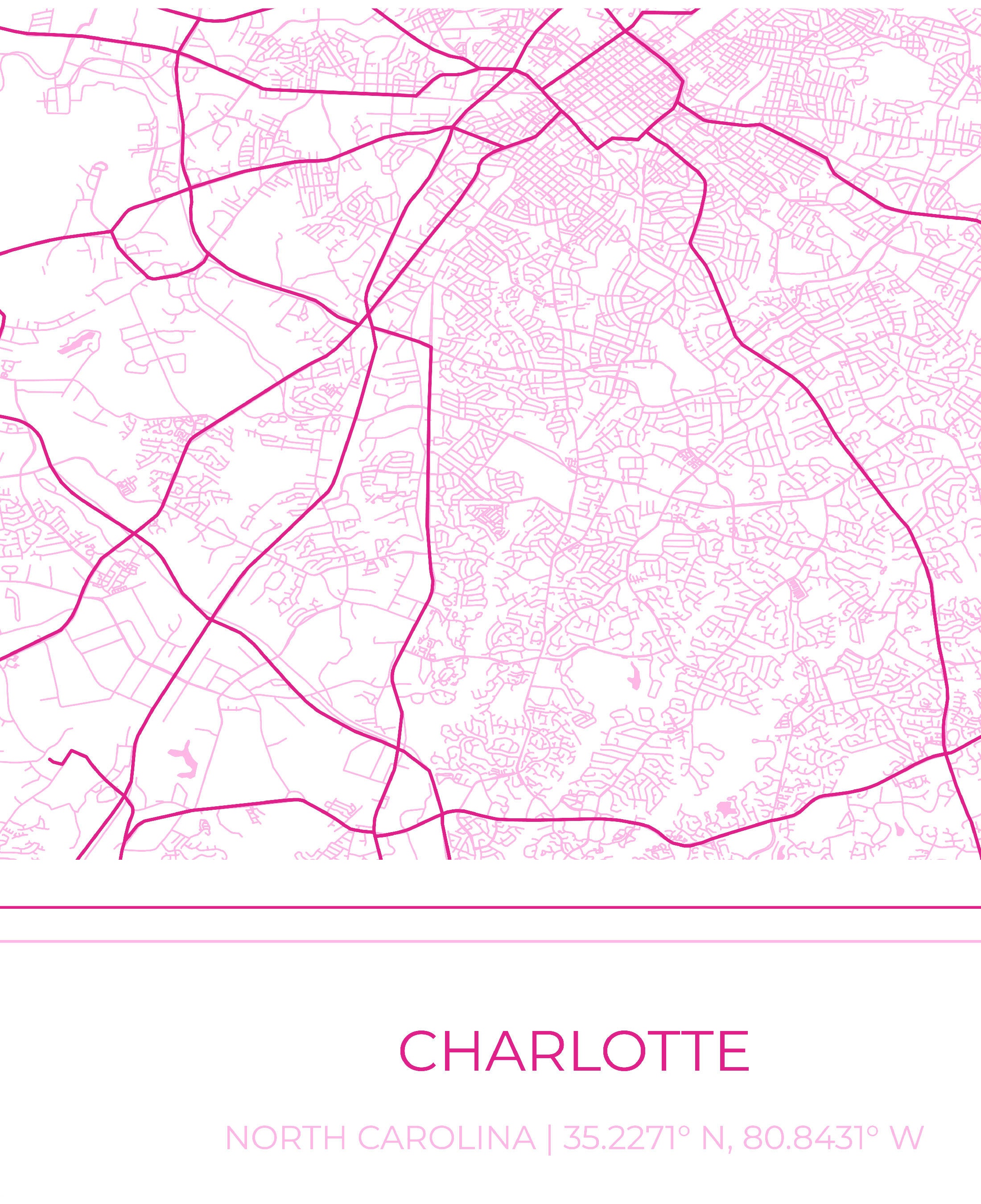 Charlotte Map Map of Charlotte Pink Charlotte Map Poster - Etsy