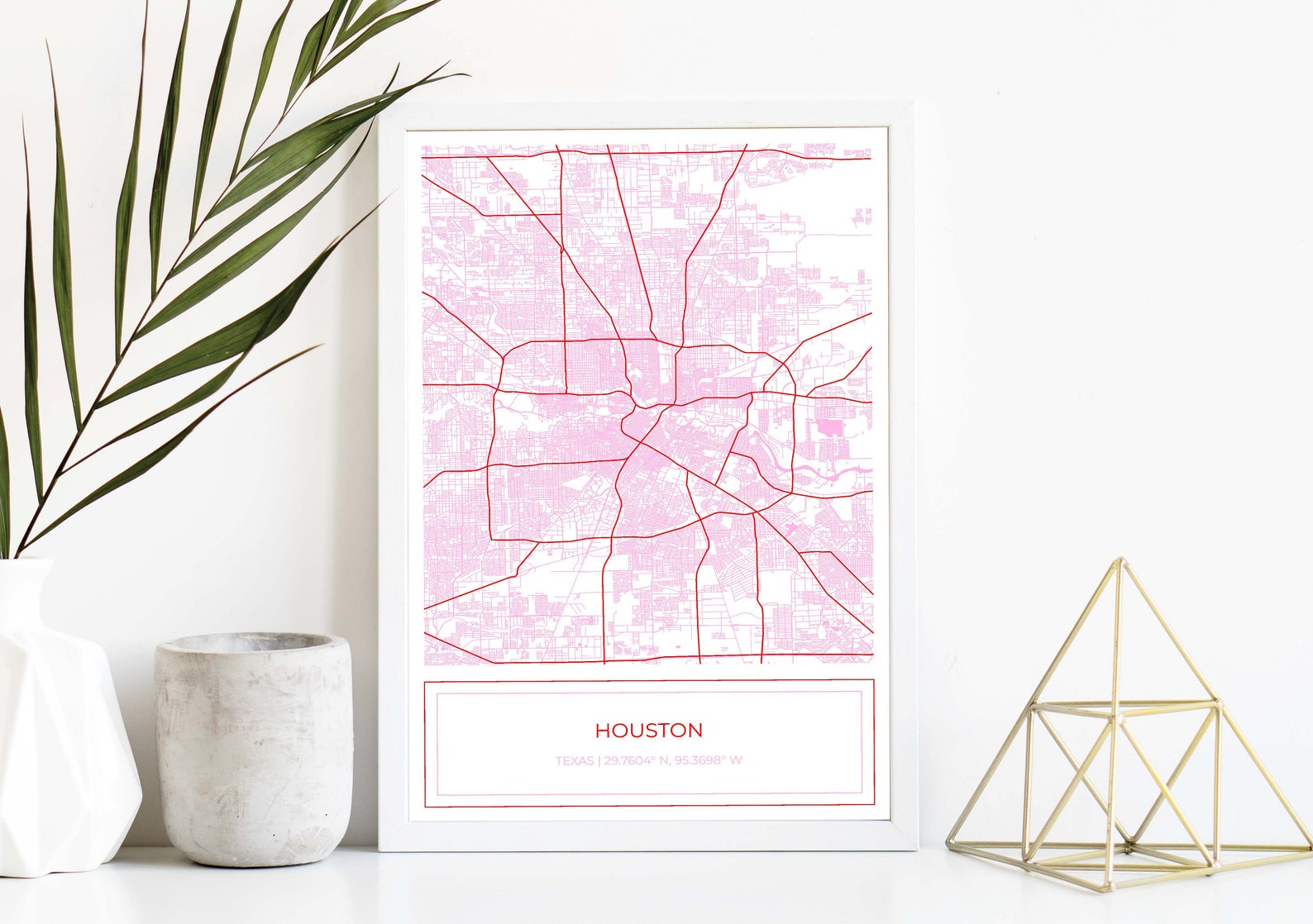 Houston Map, Map of Houston, Pink Houston Map, Houston Poster, Map of ...