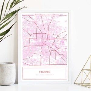 Houston Map, Map of Houston, Pink Houston Map, Houston Poster, Map of ...