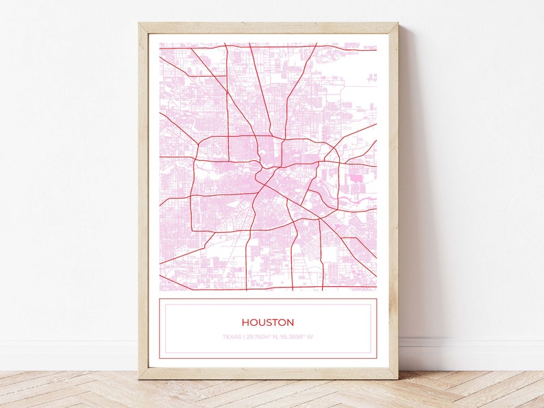 Houston Map, Map of Houston, Pink Houston Map, Houston Poster, Map of ...