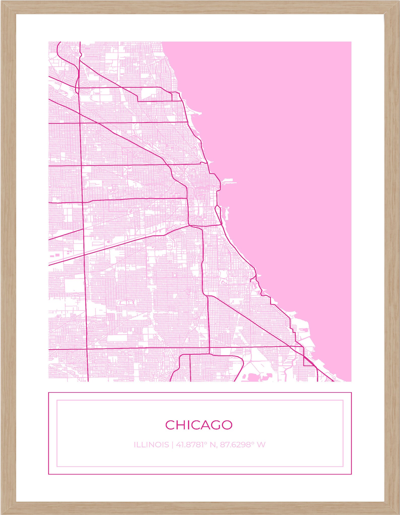 Chicago Map, Map of Chicago, Pink Chicago Map, Chicago Poster, Map of ...