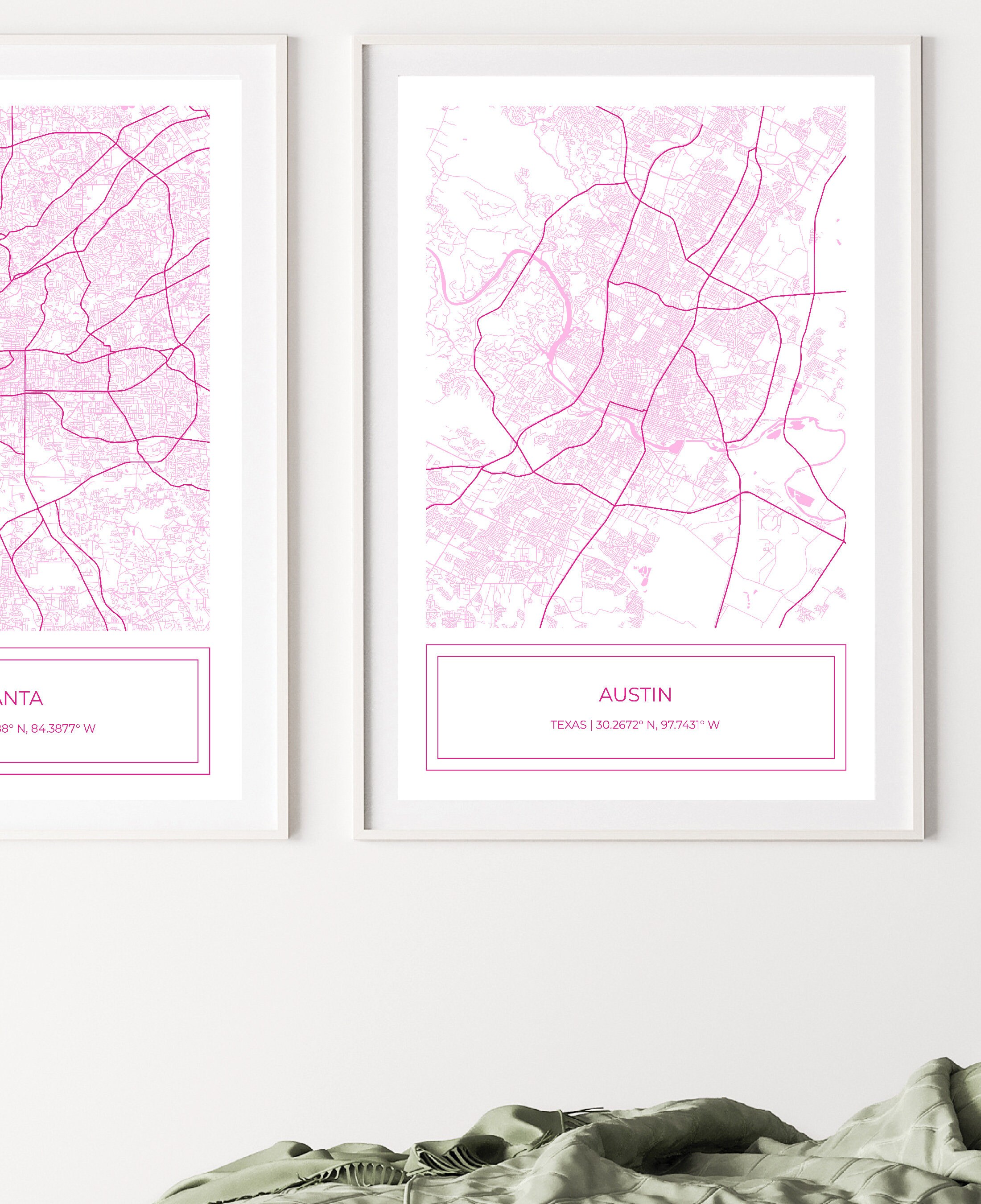 Austin Map, Map of Austin, Pink Austin Map, Austin Poster, Map of ...