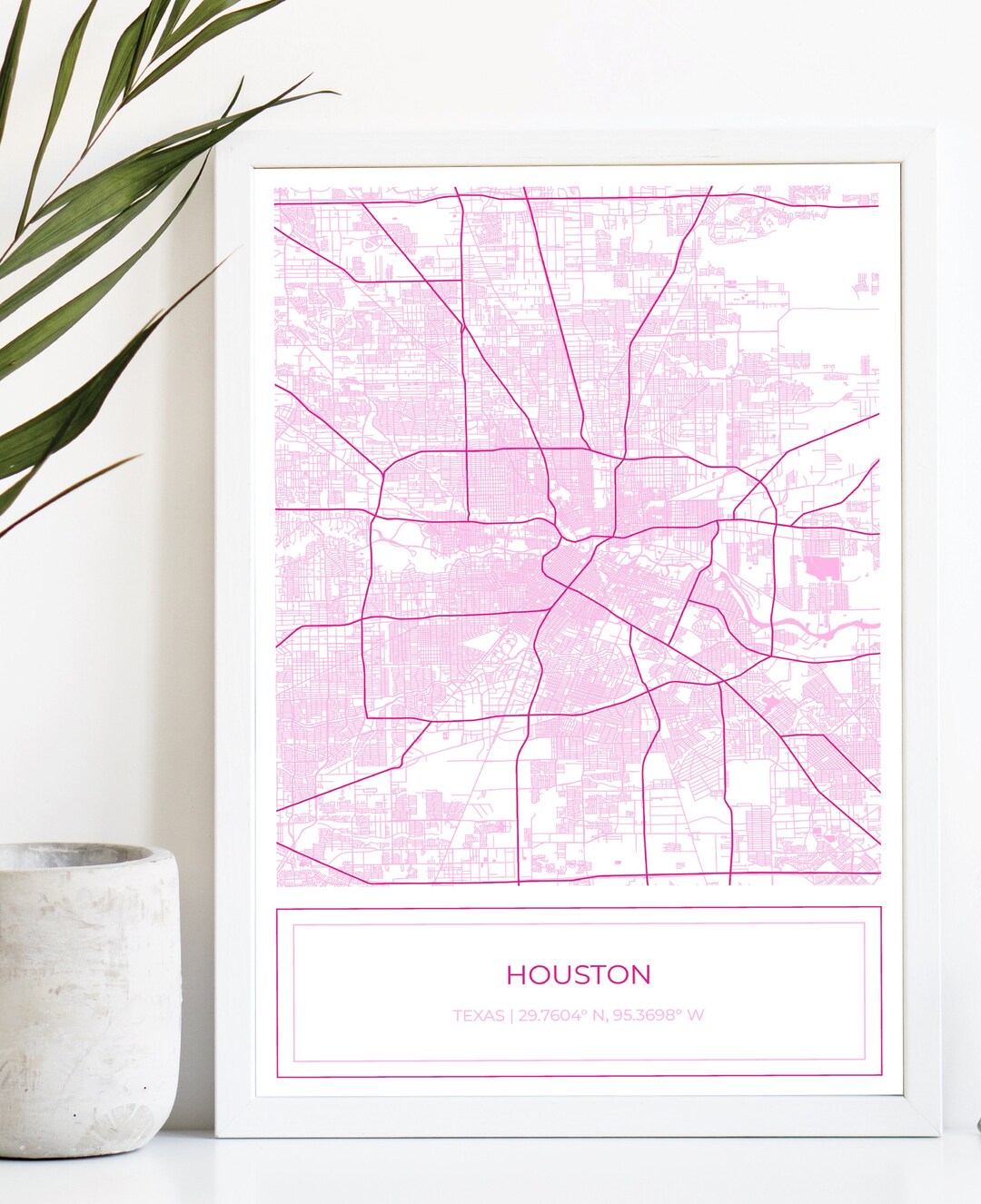 Houston Map, Map of Houston, Pink Houston Map, Houston Poster, Houston ...