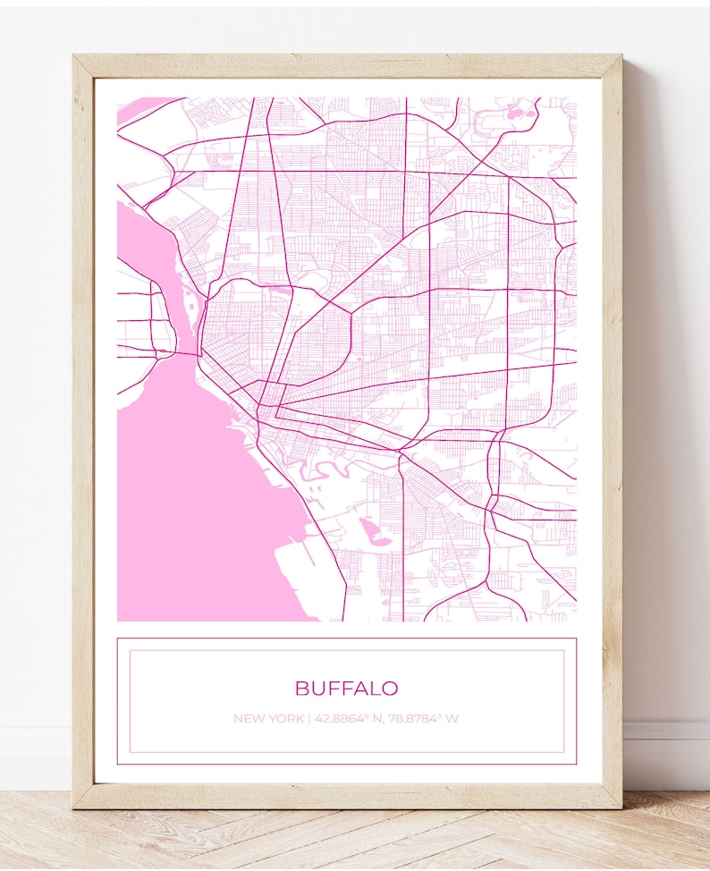 Buffalo Map, Map of Buffalo, Pink Buffalo Map, Buffalo Poster, Buffalo ...