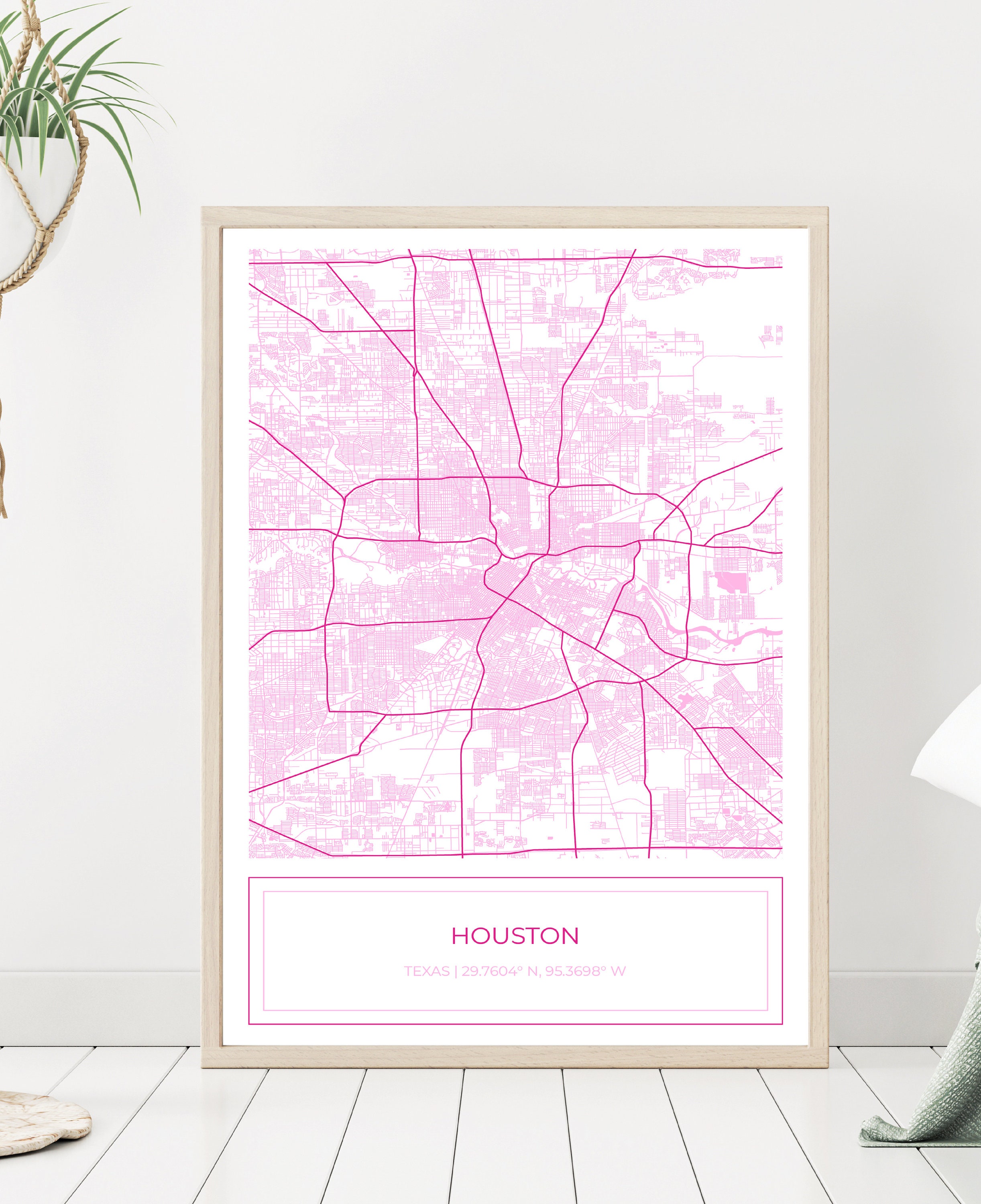 Houston Map, Map of Houston, Pink Houston Map, Houston Poster, Houston ...