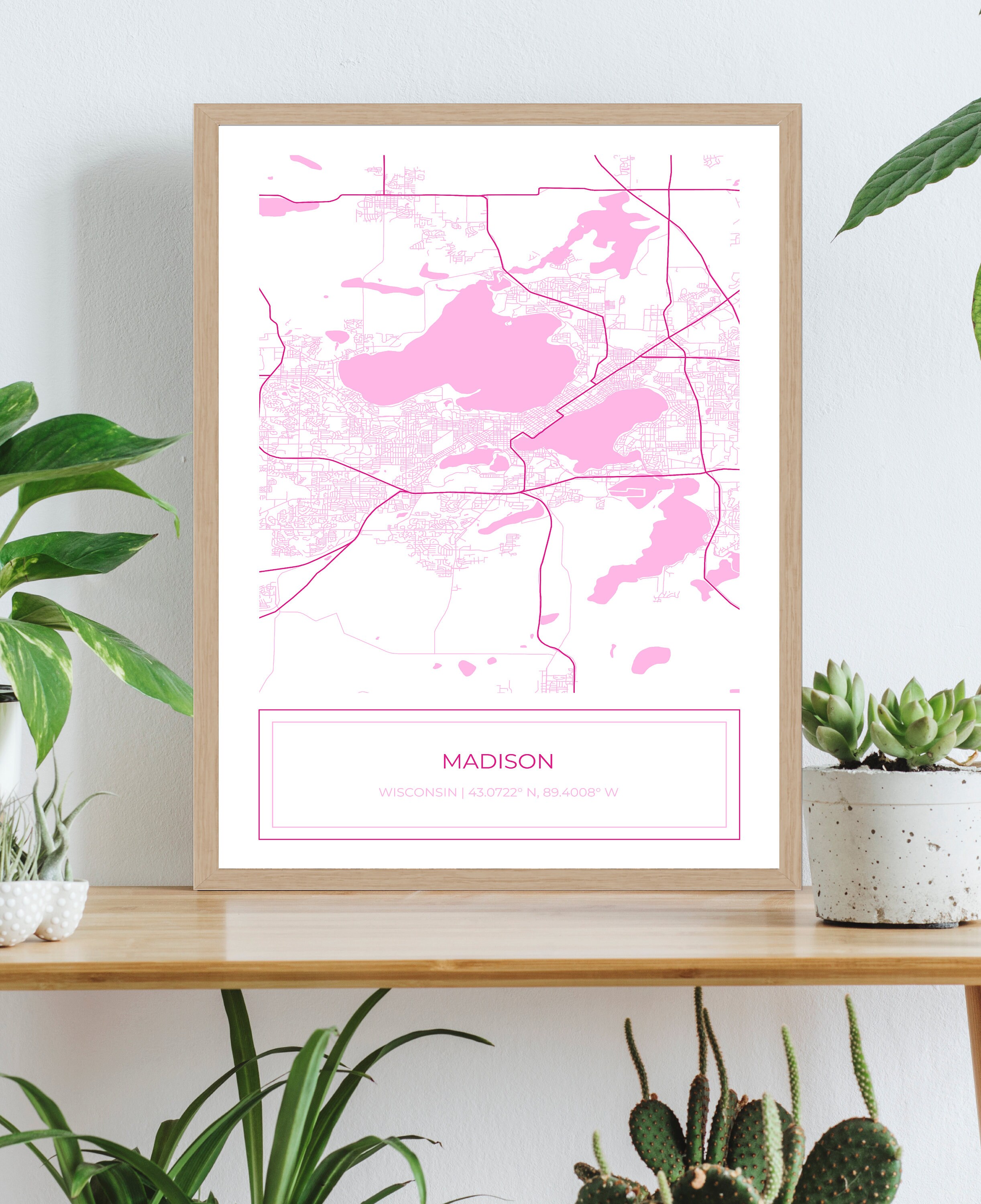 Madison Map, Map of Madison, Pink Madison Map, Madison Poster, Map of ...