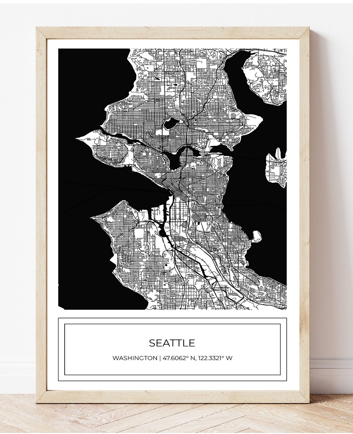 Seattle Map, Minimalist Map, Black Seattle Map, Seattle Poster, Map of ...