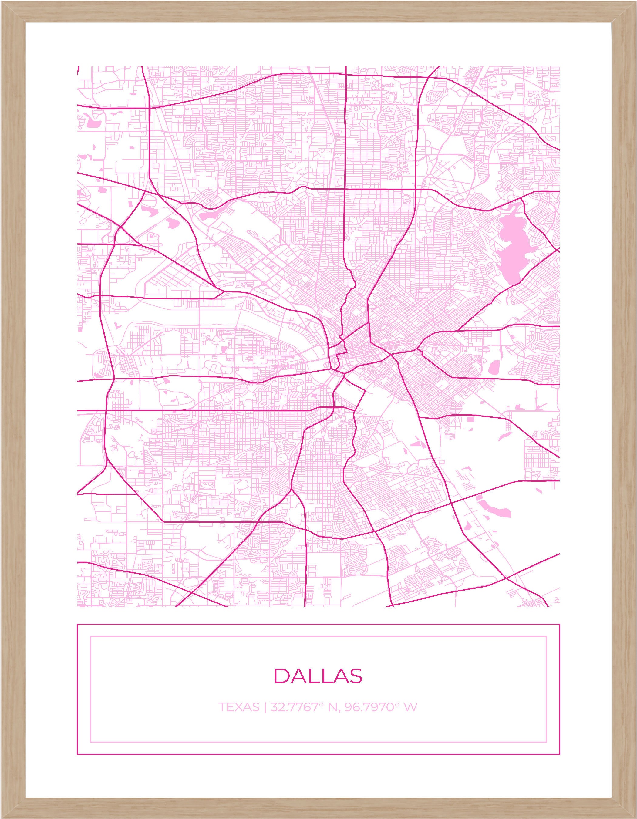 Mapa de Dallas, Mapa de Dallas, Mapa rosa de Dallas, Cartel de Dallas ...