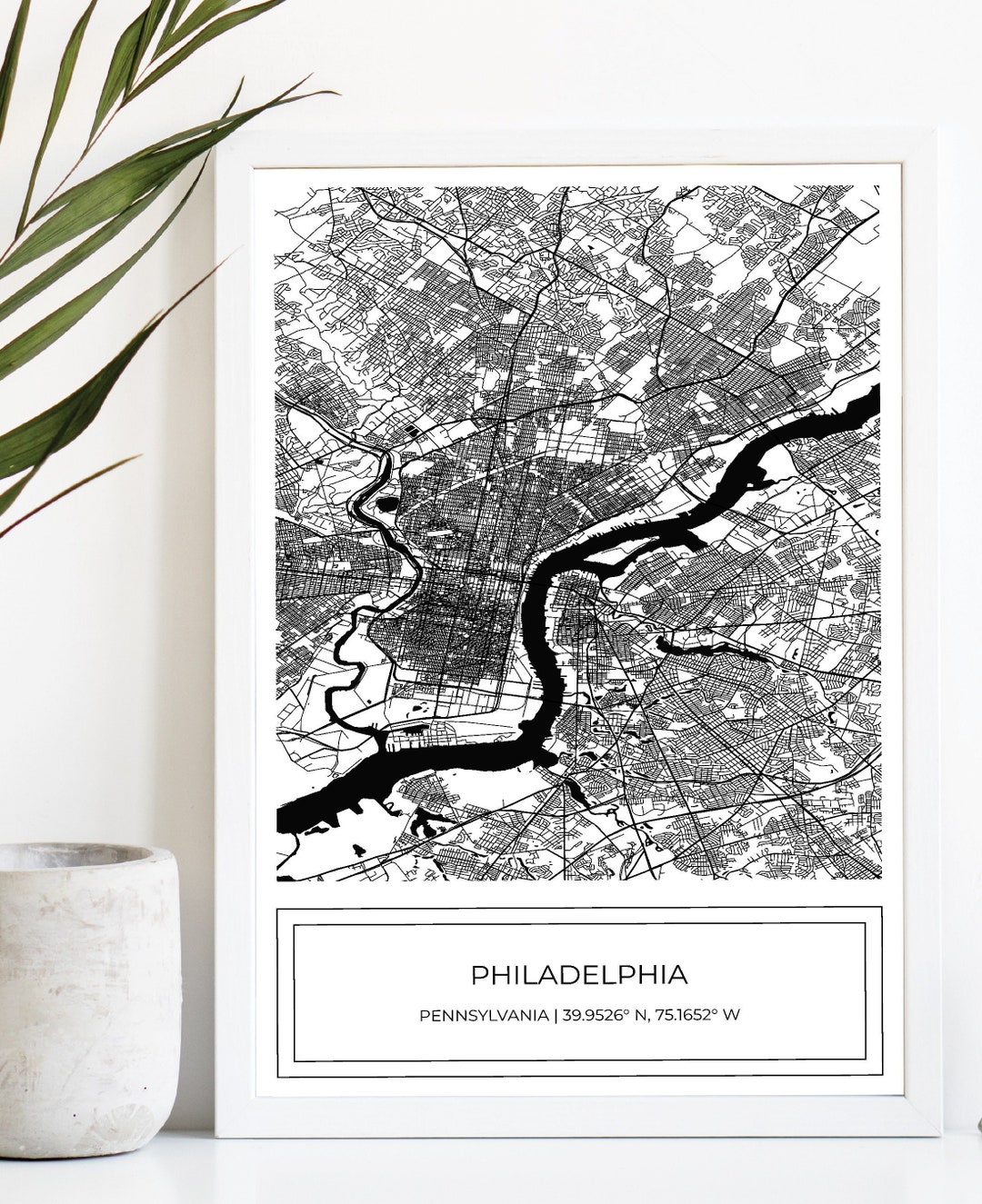 Philadelphia Map, Black White Philadelphia Map, Philadelphia Poster ...