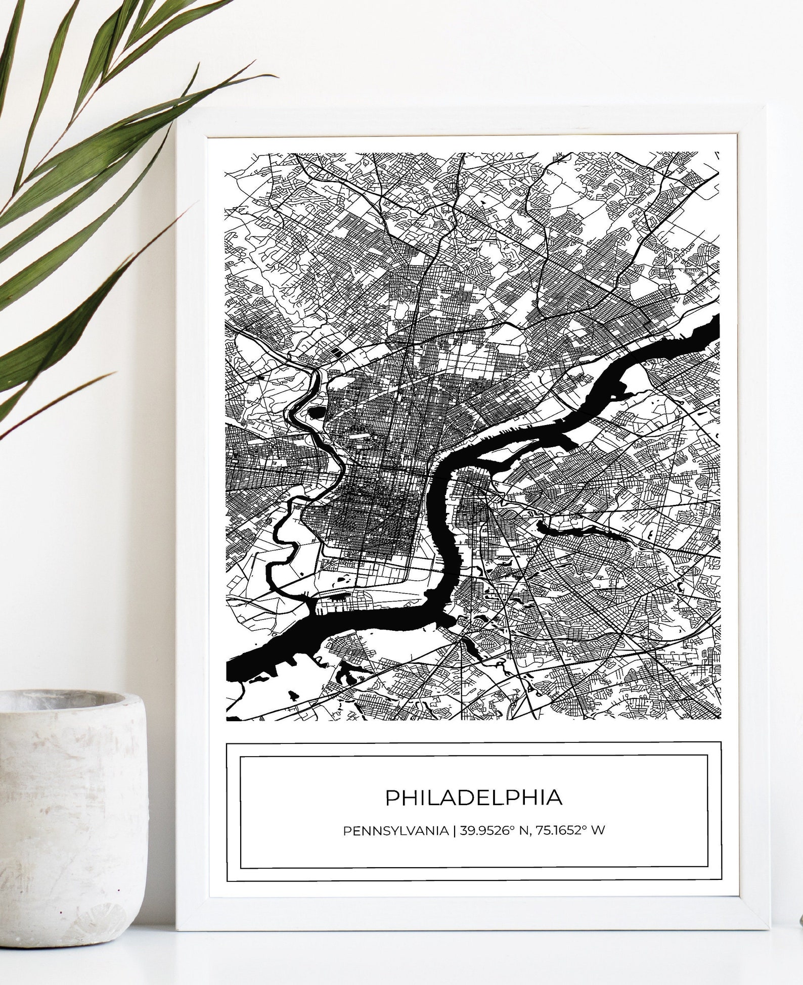 Philadelphia Map, Black White Philadelphia Map, Philadelphia Poster ...
