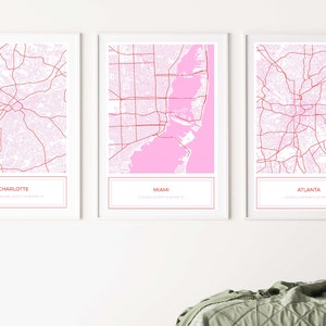 Charlotte Map, Map of Charlotte, Pink Charlotte Map, Charlotte Poster ...