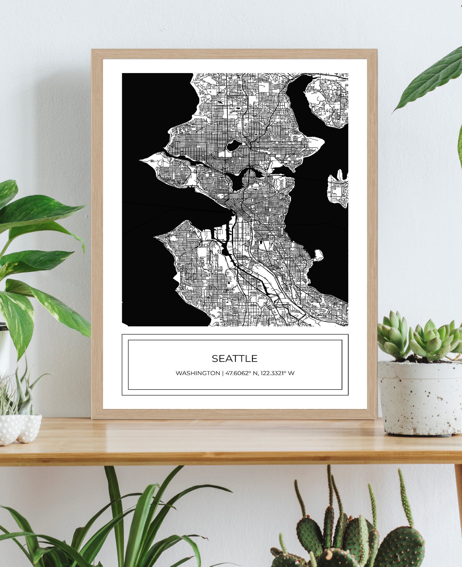 Seattle Map, Minimalist Map, Black Seattle Map, Seattle Poster, Map of ...