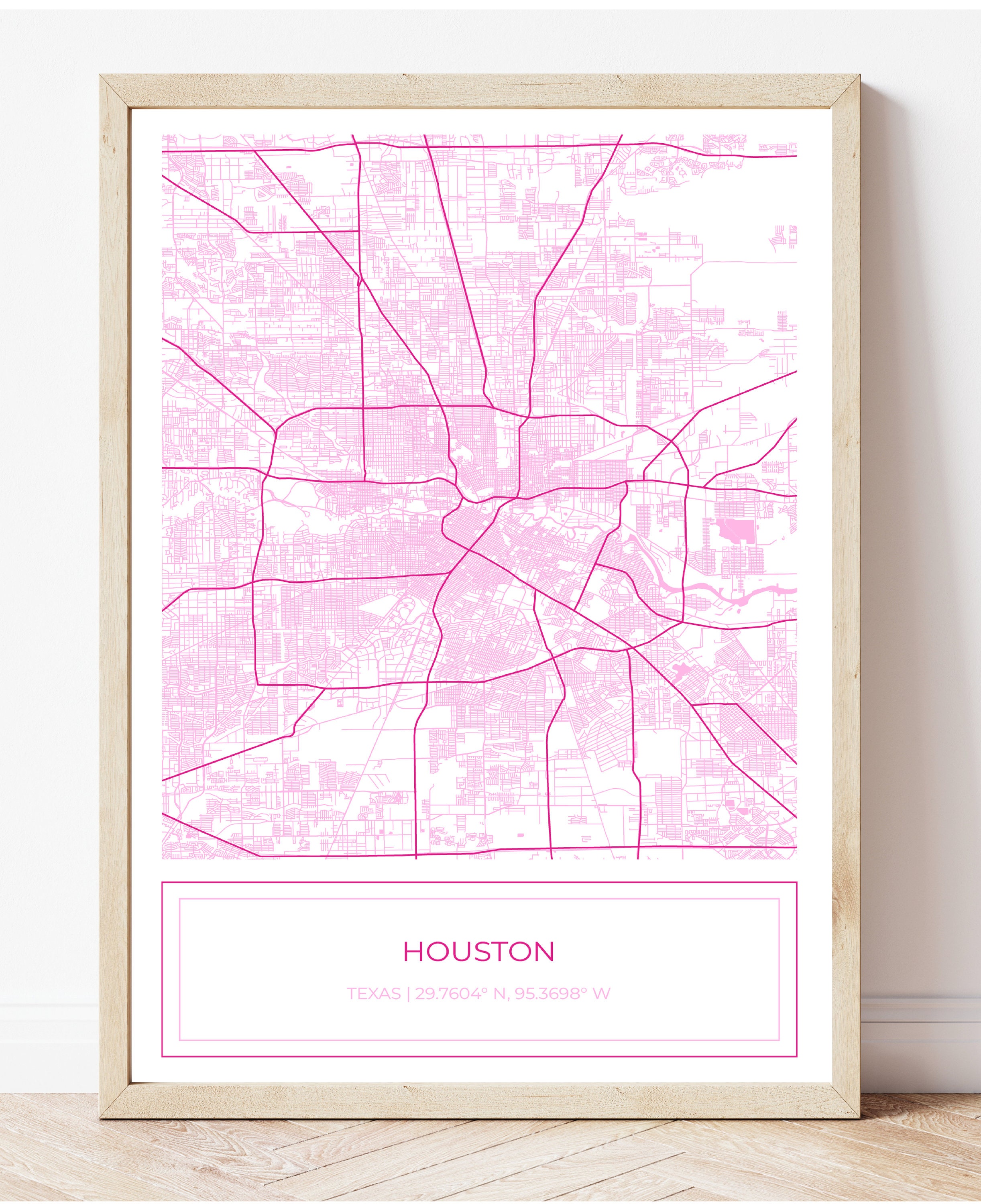 Houston Map, Map of Houston, Pink Houston Map, Houston Poster, Houston ...