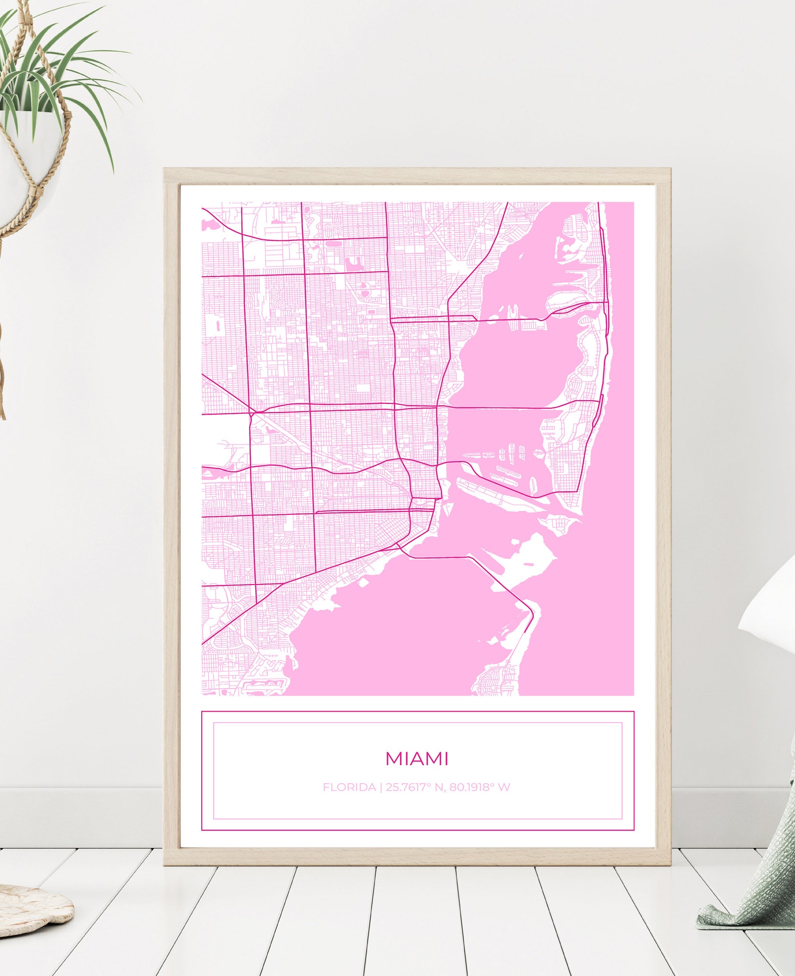 Miami Map, Map of Miami, Pink Miami Map, Miami Poster, Map of Miami ...