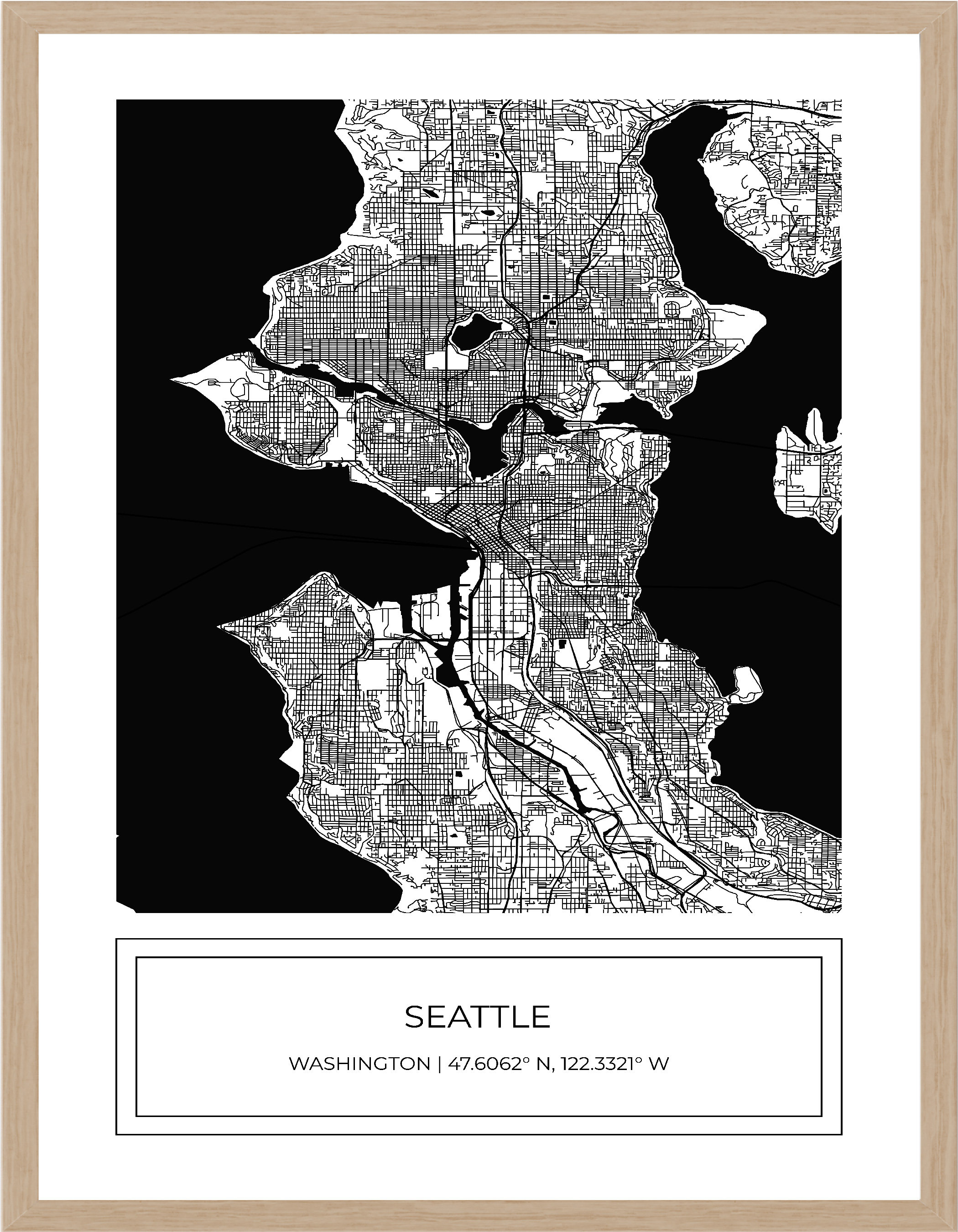 Seattle Map, Minimalist Map, Black Seattle Map, Seattle Poster, Map of ...