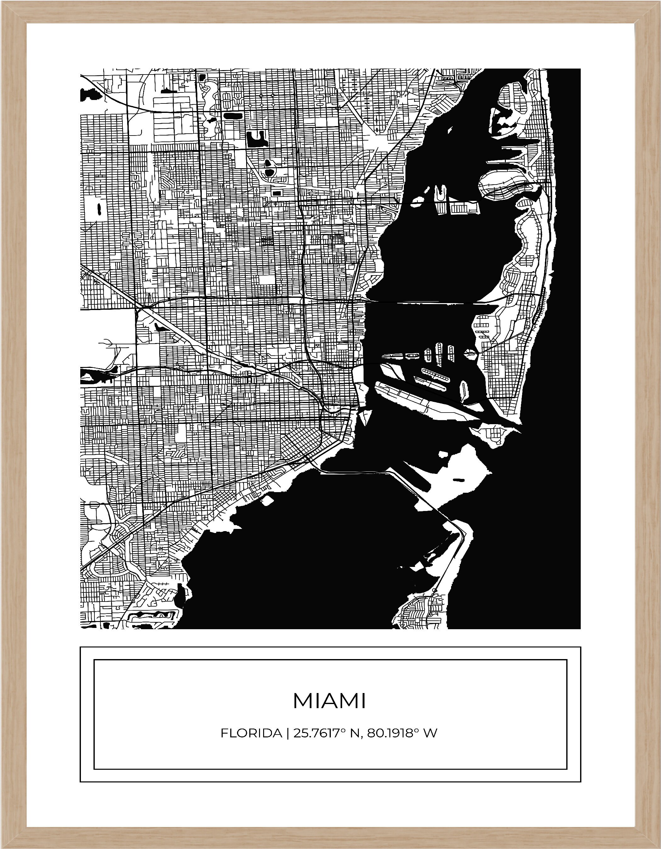 Miami Map, Map of Miami, Black White Miami Map, Miami Poster, Map of ...
