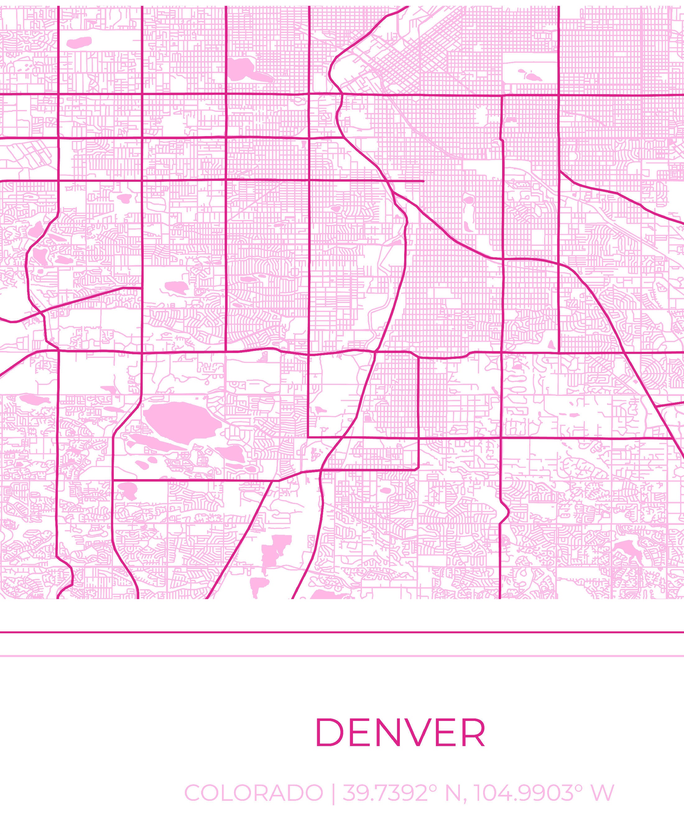 Mapa de Denver, Mapa de Denver, Mapa rosa de Denver, Cartel de Denver ...