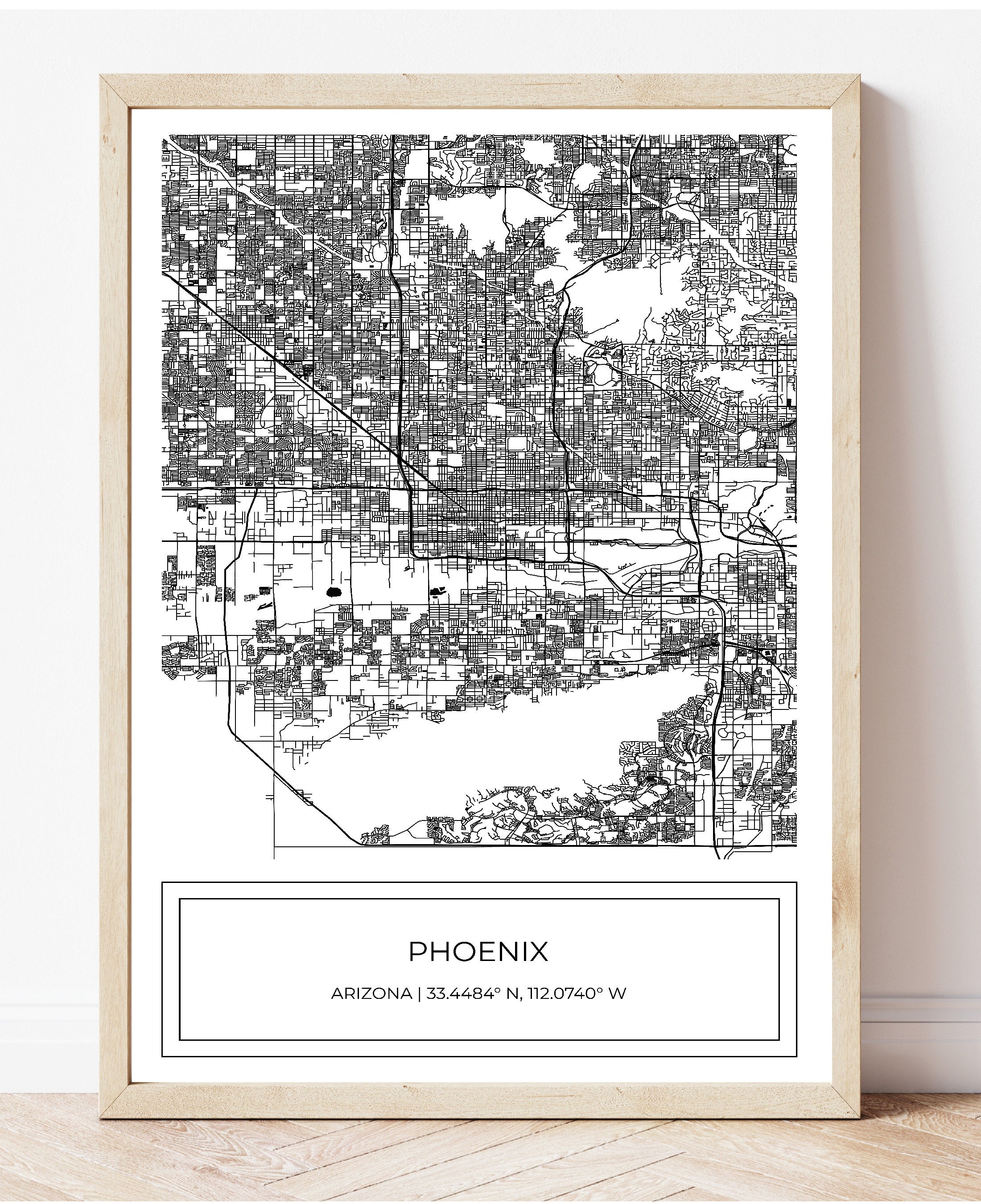 Phoenix Map, Map of Phoenix, Black White Phoenix Map, Phoenix Poster ...