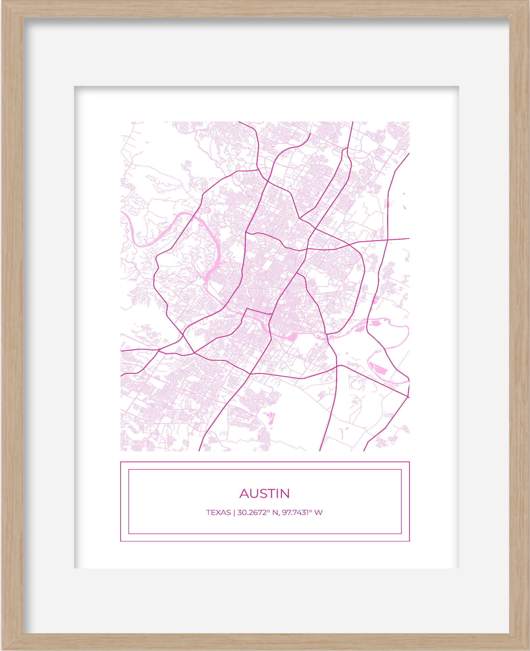 Austin Map, Map of Austin, Pink Austin Map, Austin Poster, Map of ...