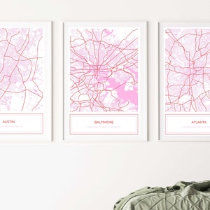 Austin Map, Map of Austin, Pink Austin Map, Austin Poster, Map of ...