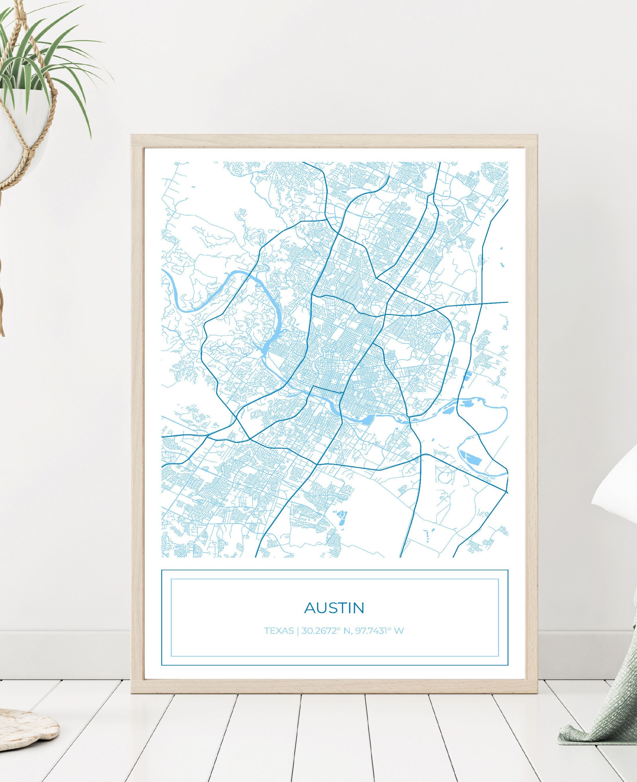 Mapa de Austin, Mapa de Austin, Mapa azul de Austin, Cartel de Austin ...