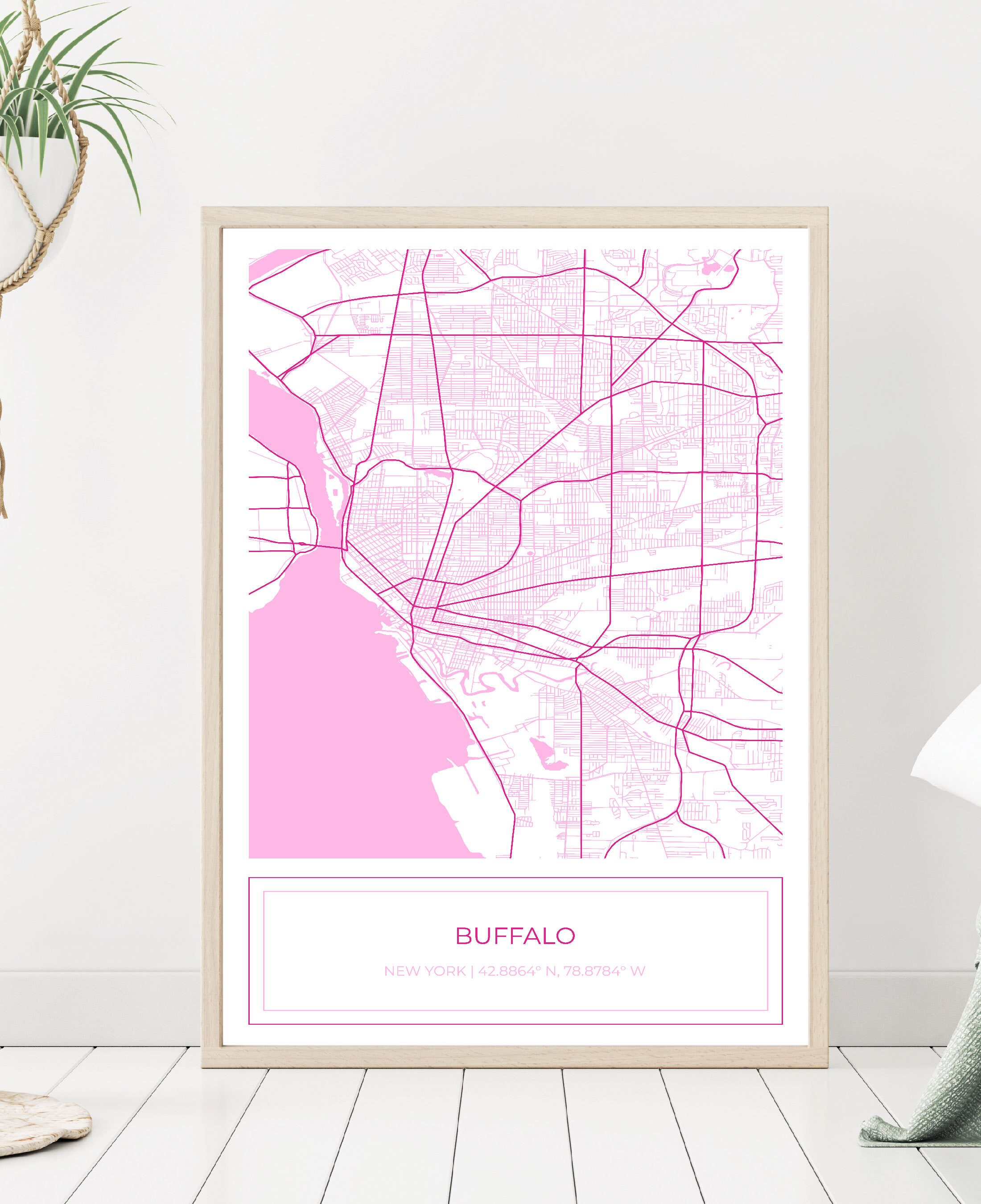 Buffalo Map, Map of Buffalo, Pink Buffalo Map, Buffalo Poster, Buffalo ...