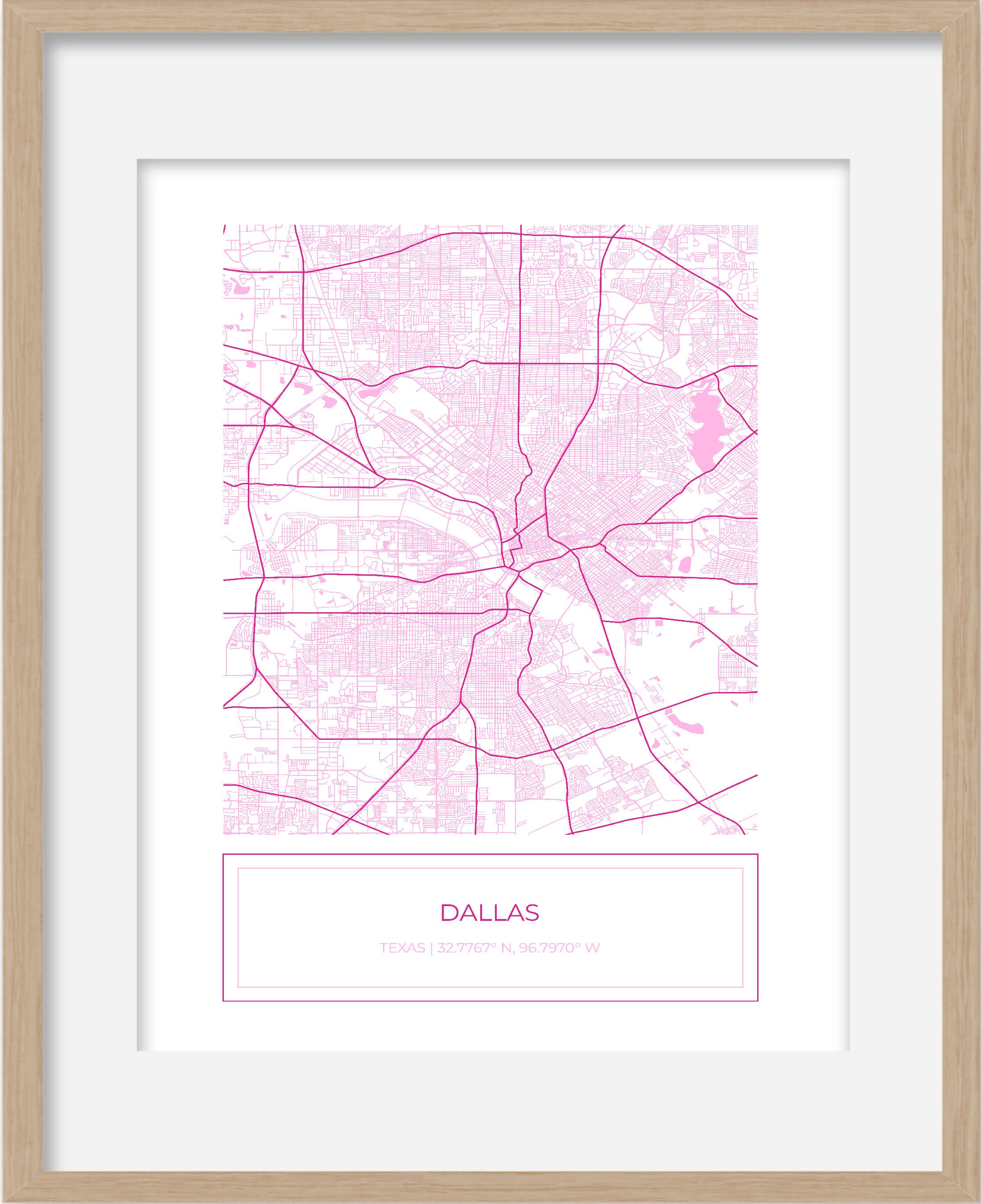 Mapa de Dallas, Mapa de Dallas, Mapa rosa de Dallas, Cartel de Dallas ...