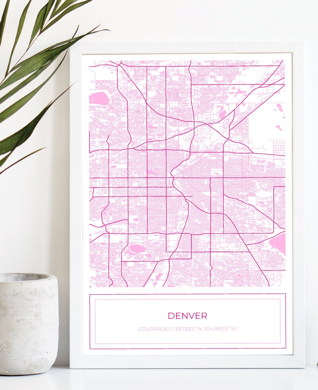 Denver Map, Map of Denver, Pink Denver Map, Denver Poster, Map of ...