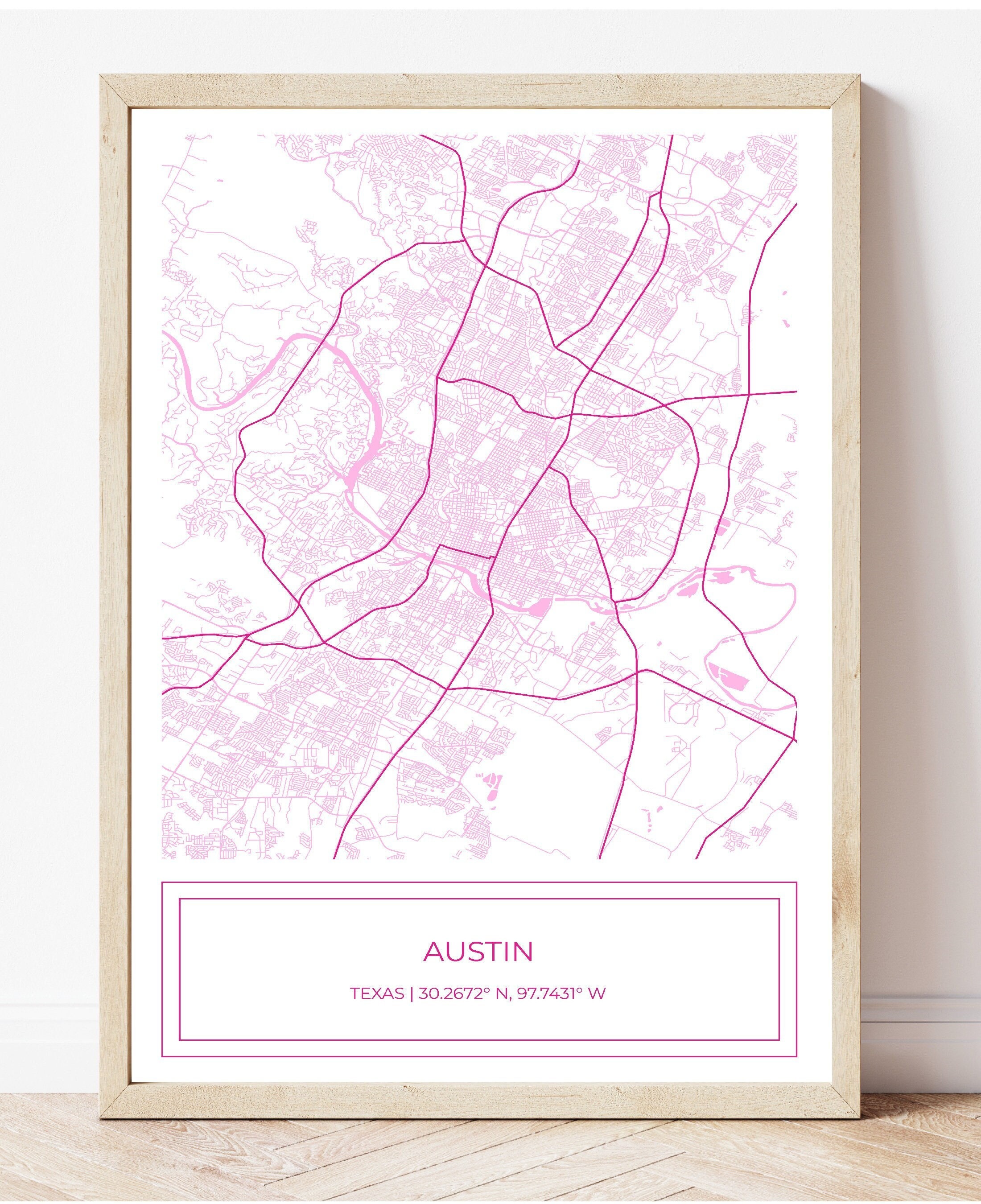 Austin Map, Map of Austin, Pink Austin Map, Austin Poster, Map of ...