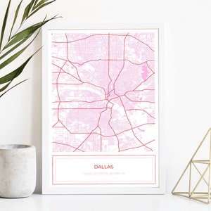 Dallas Map, Map of Dallas, Pink Dallas Map, Dallas Poster, Map of ...