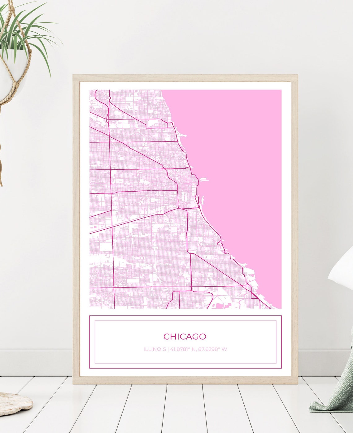 Chicago Map, Map of Chicago, Pink Chicago Map, Chicago Poster, Map of ...