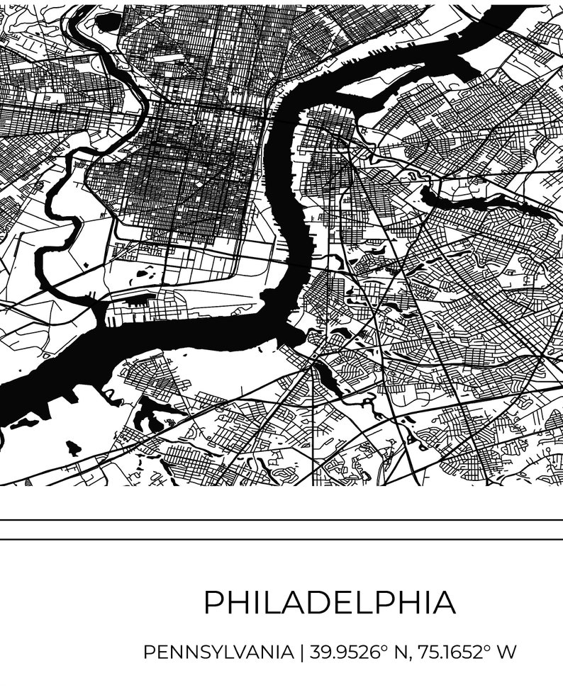 Mapa de Filadelfia, Mapa de Filadelfia en blanco y negro, Cartel de ...