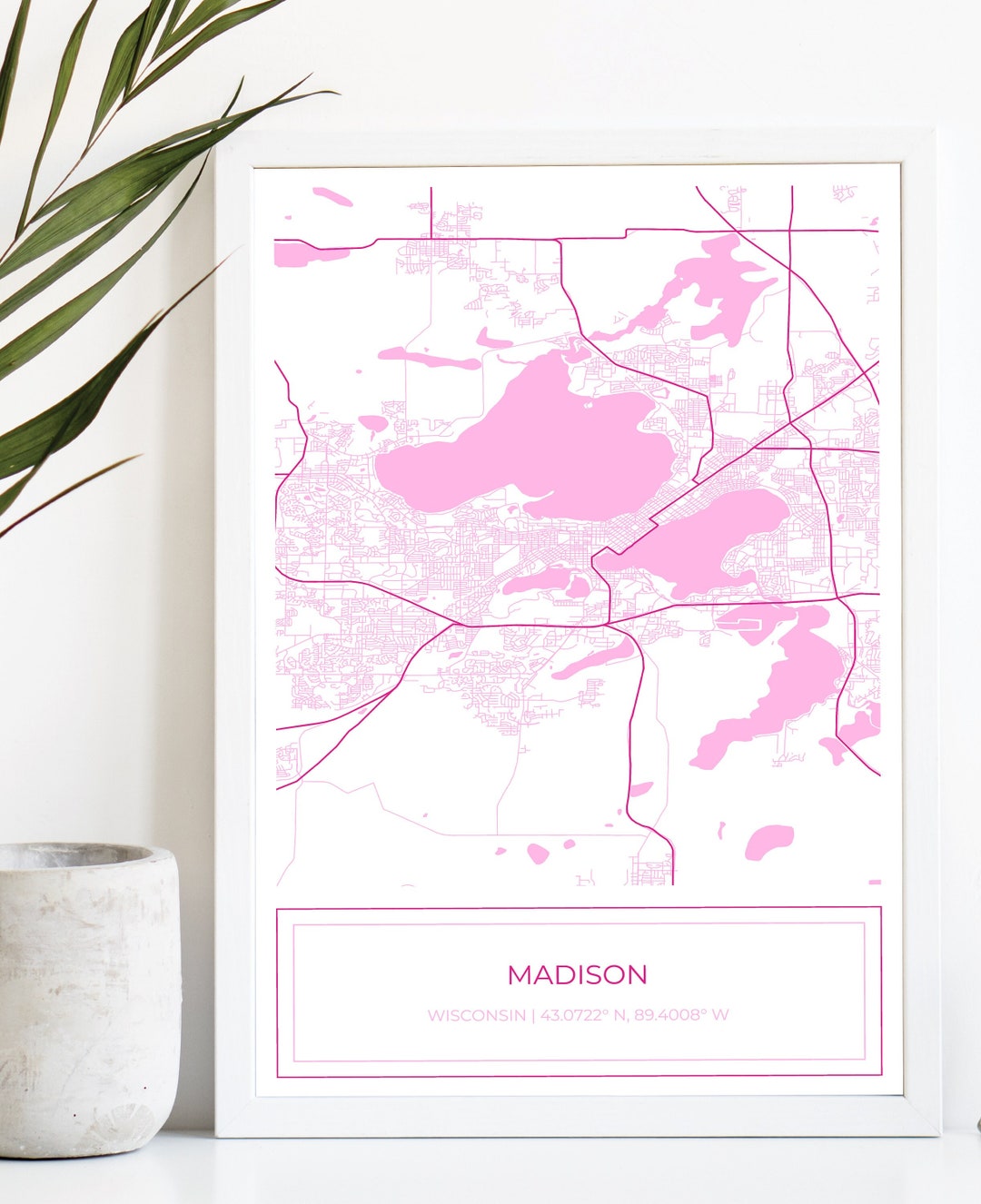 Madison Map, Map of Madison, Pink Madison Map, Madison Poster, Map of ...