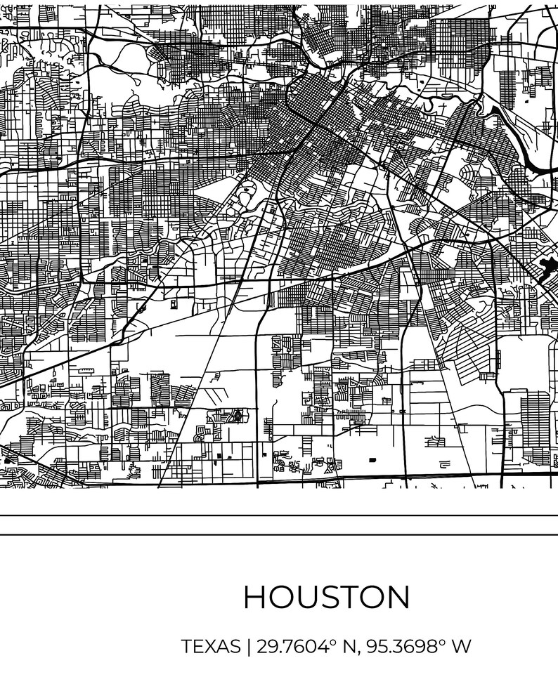 Houston Map, Map of Houston, Black White Houston Map, Houston Poster ...