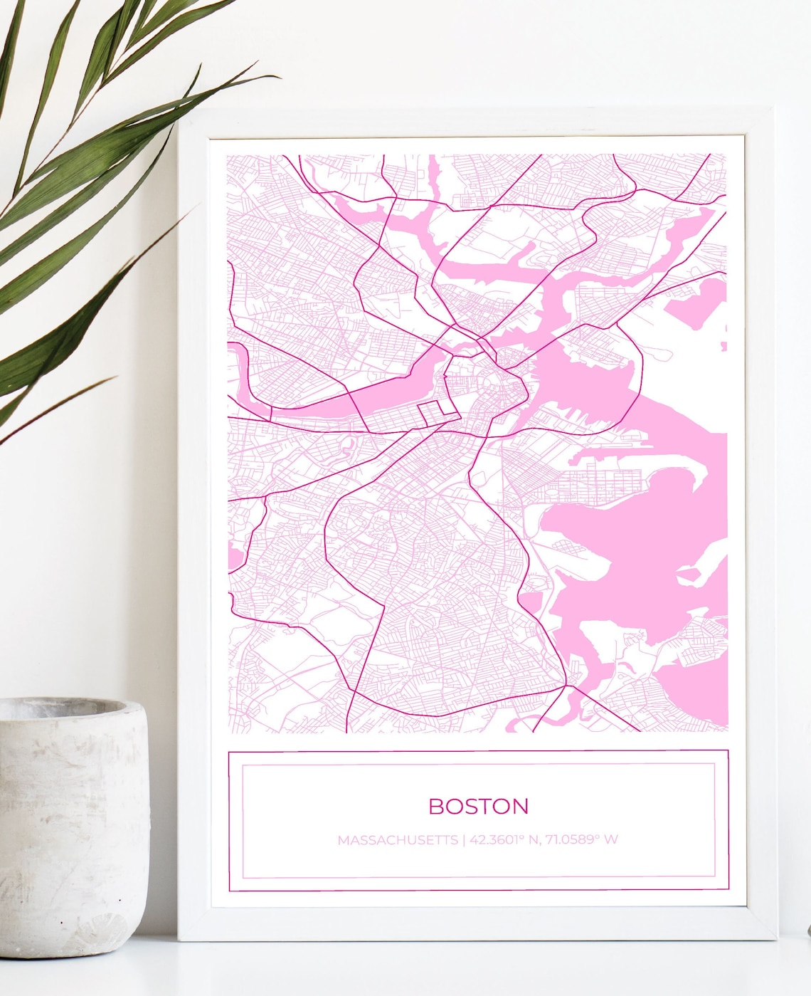Boston Map, Map of Boston, Pink Boston Map, Boston Poster, Map of ...