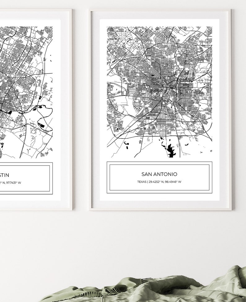 Mapa de San Antonio, Mapa de San Antonio, Mapa de San Antonio blanco negro, Cartel de San ...