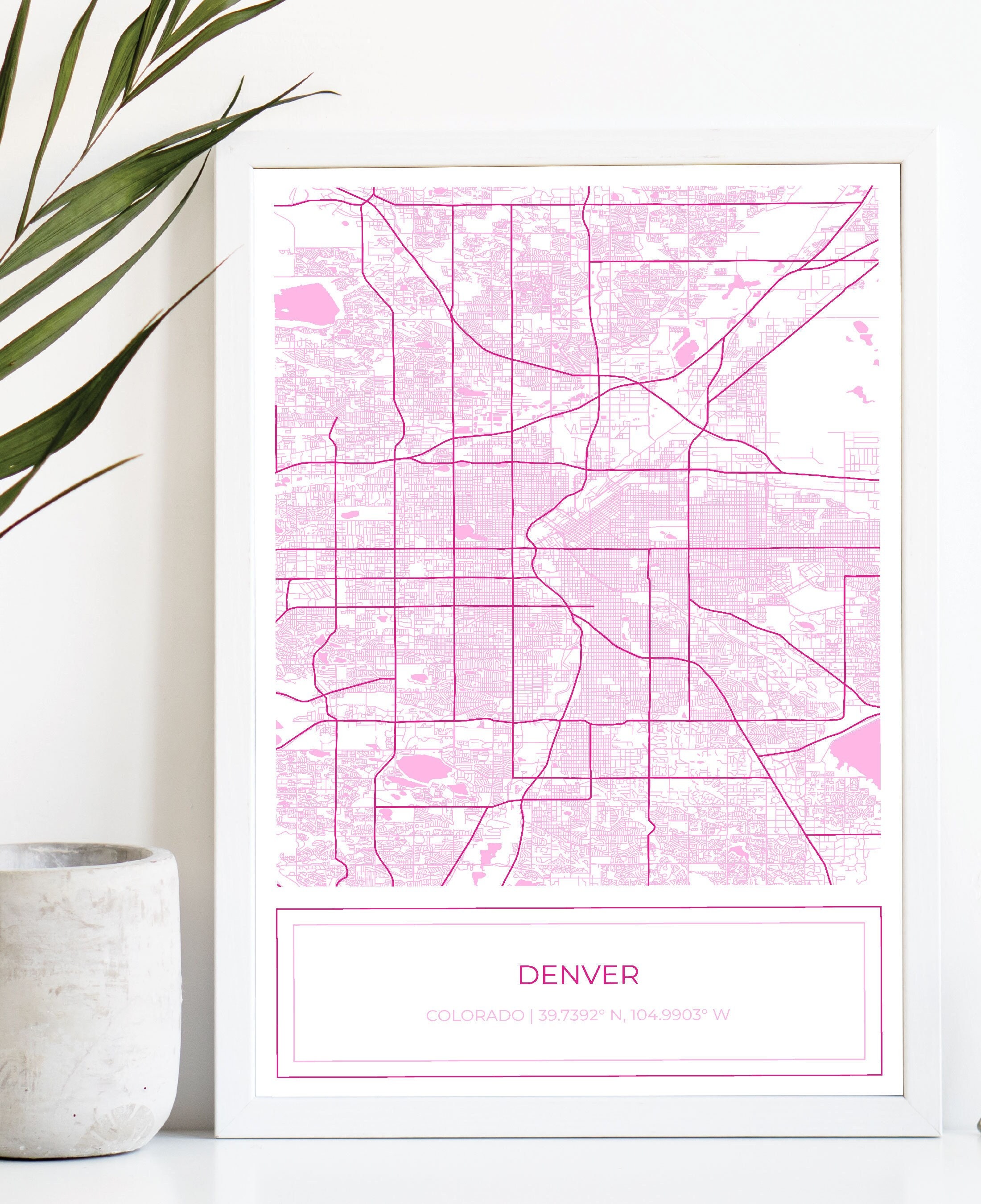 Mapa de Denver, Mapa de Denver, Mapa rosa de Denver, Cartel de Denver ...