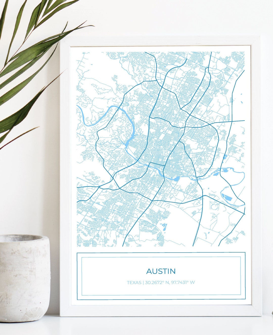 Austin Map, Map of Austin, Blue Austin Map, Austin Poster, Map of ...