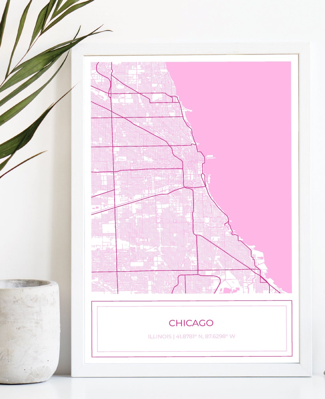 Chicago Map, Map of Chicago, Pink Chicago Map, Chicago Poster, Map of ...