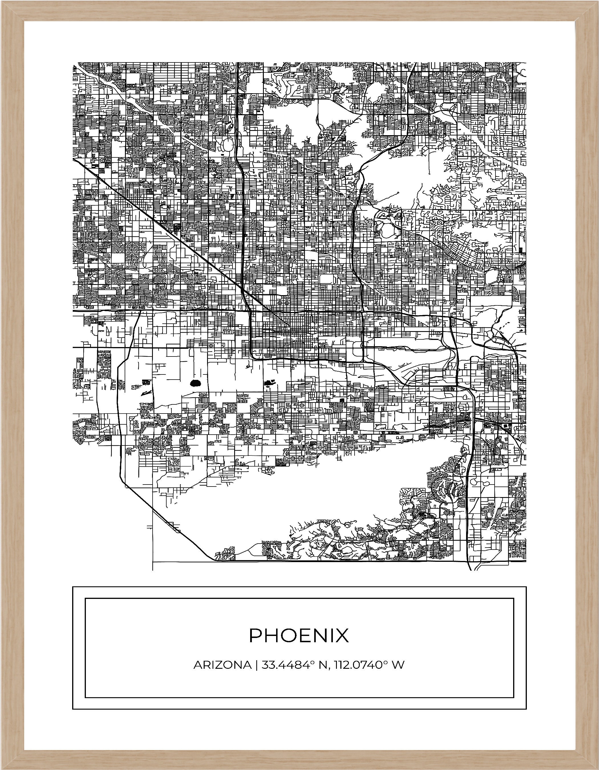 Phoenix Map, Map of Phoenix, Black White Phoenix Map, Phoenix Poster ...